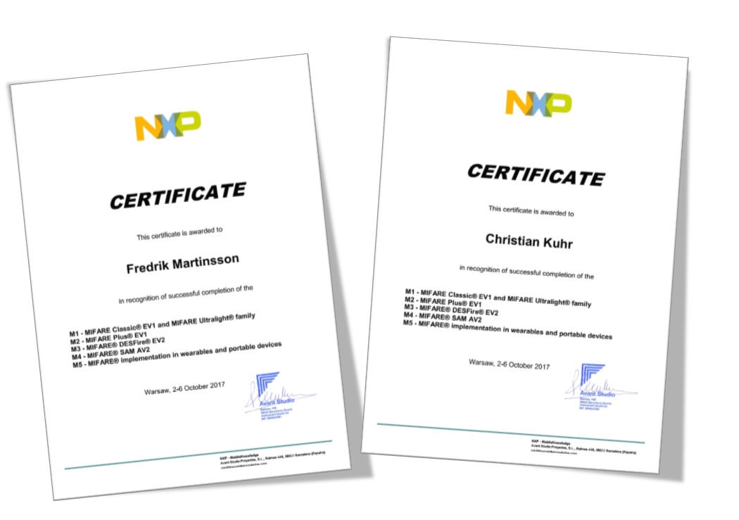 NXP MIFARE Certifikat 2017 för Areff